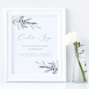 Custom Lavender Sign Template, Lavender Rustic Wedding Signs, Lavender ...