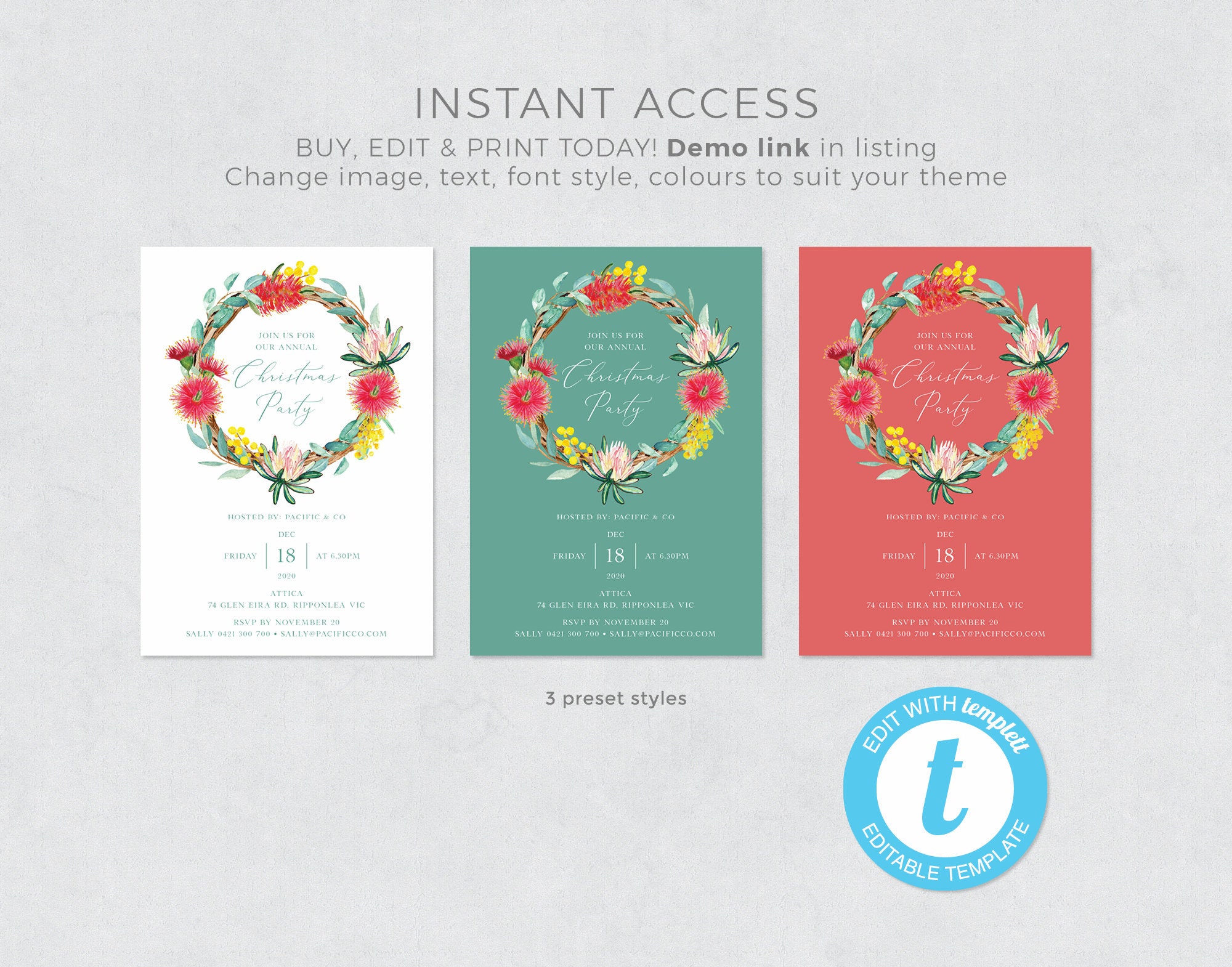 Australian Christmas Party Invitation Template, Aussie Christmas, End ...