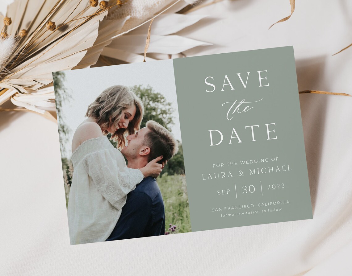 Sage Green Save the Date Card Template Minimalist Save the - Etsy Australia