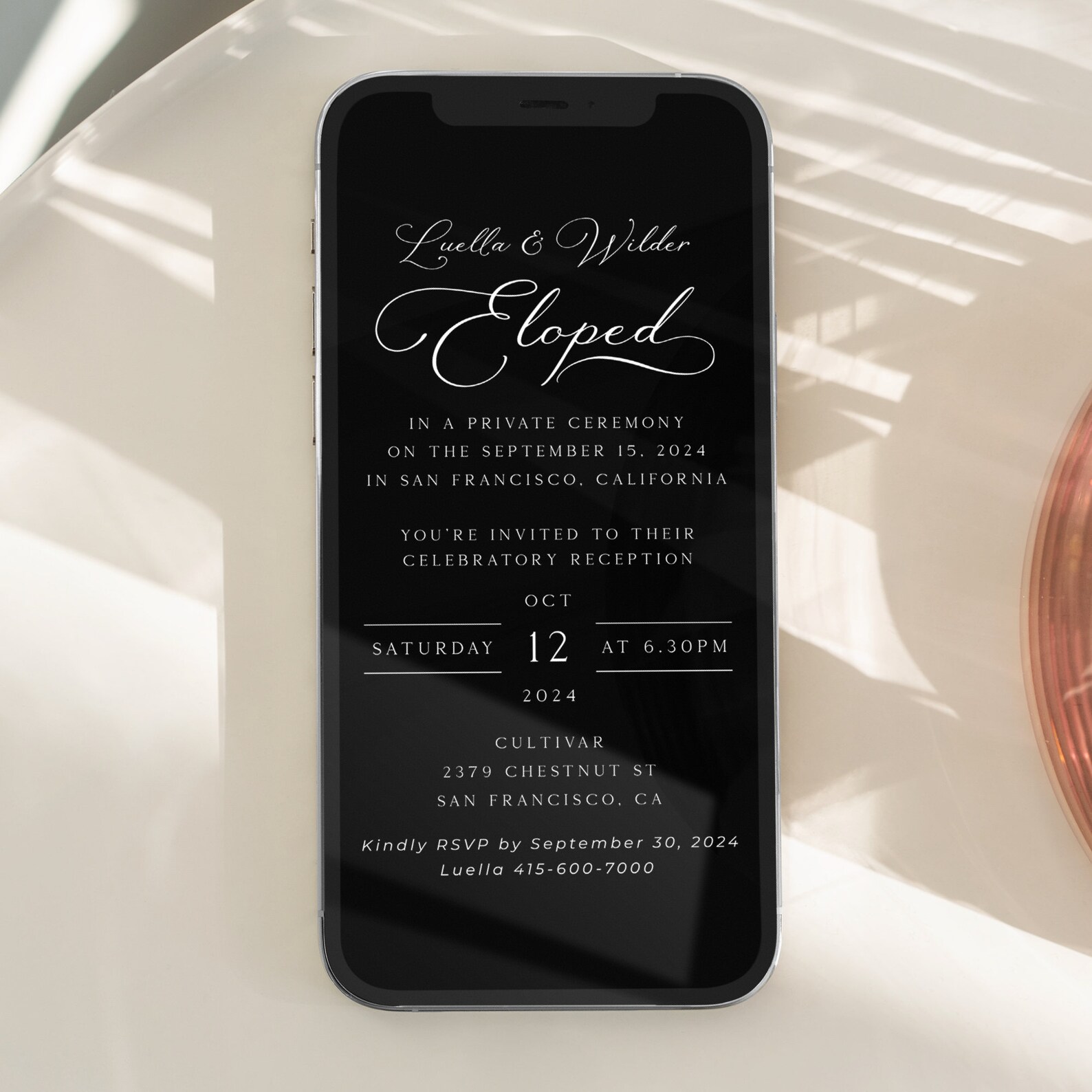 Elopement Photo Invitation Template, Black Wedding Announcement ...