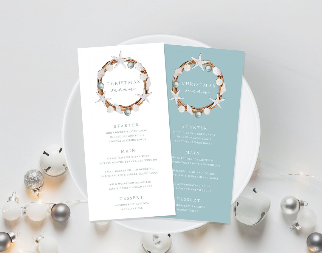 Summer Christmas Menu Template, Beach Christmas Party Menu, Tropical ...