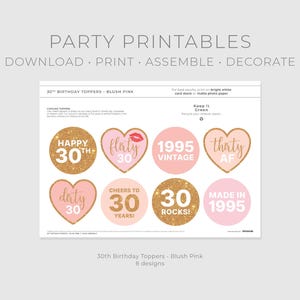 30th Cupcake Toppers, Printable, 1995, Thirty Birthday Cake Toppers ...