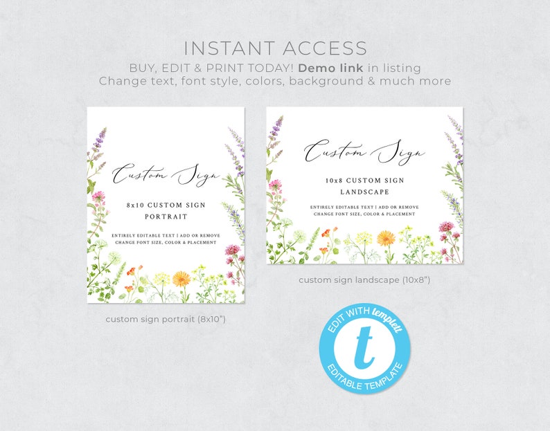 Botanical Custom Sign Template, Custom Wedding Signs, Garden Wedding ...