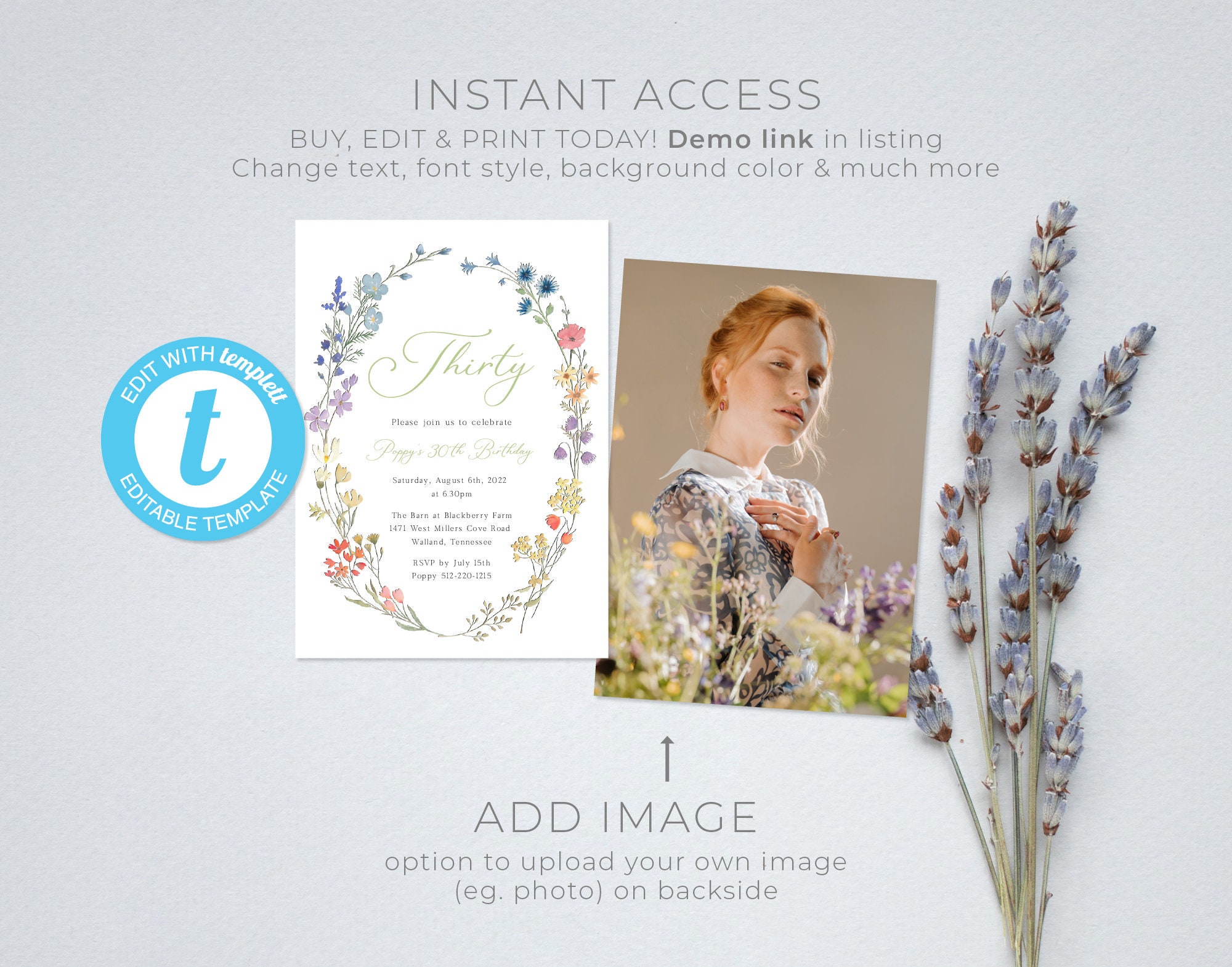 Wildflower Birthday Invitation Template Garden Party Invite | Etsy