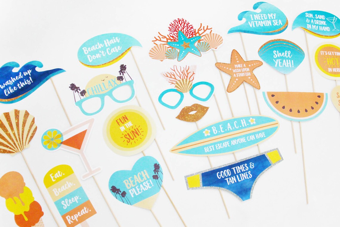 Beach Photo Booth Props Summer Party Props Beach Party | Etsy