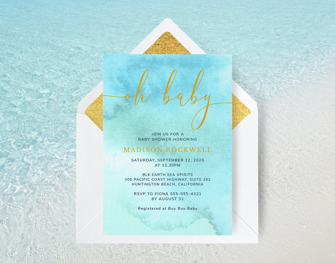 Beach Baby Shower Party Invitation Template, Tropical Baby Shower ...