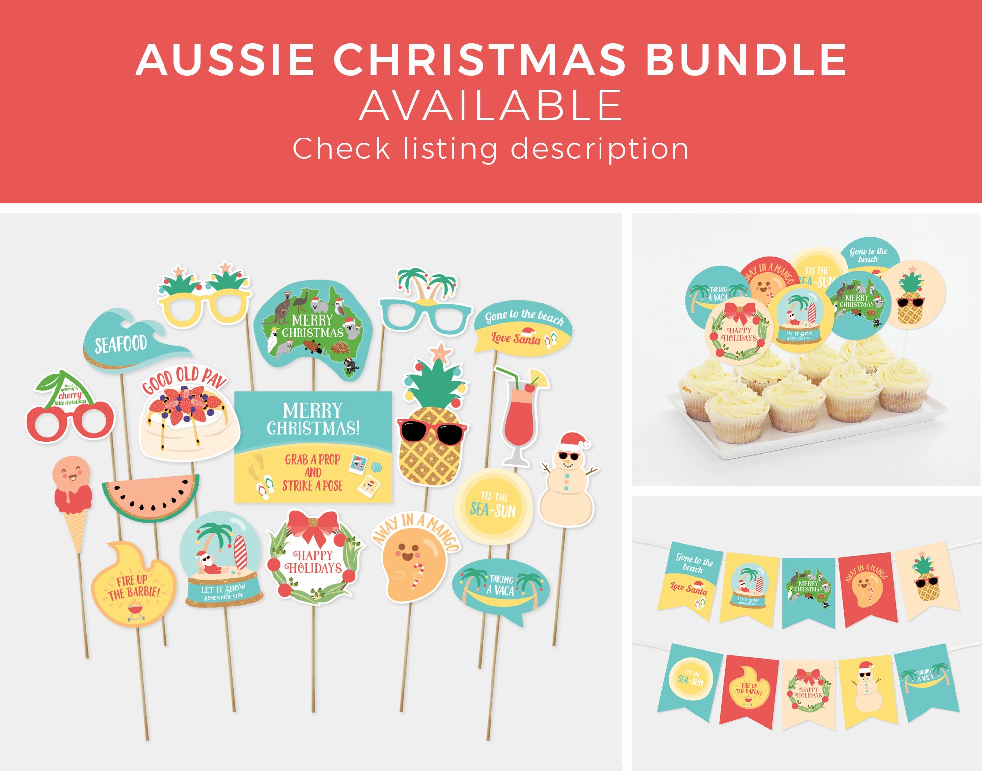 Aussie Christmas Photo Booth Props Australian Animals - Etsy