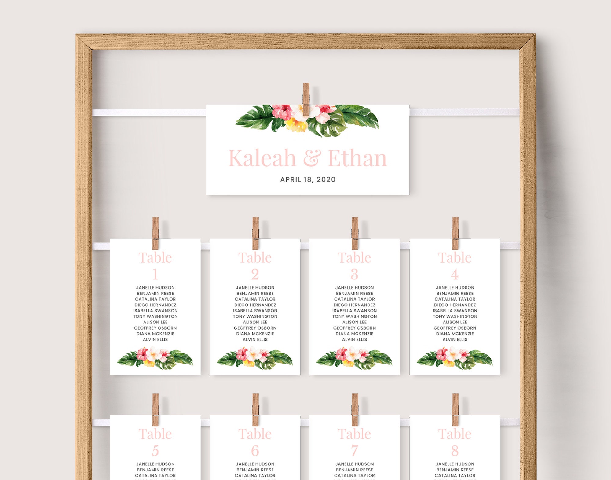 Tropical Seating Chart Template Tropical Wedding Seating - Etsy