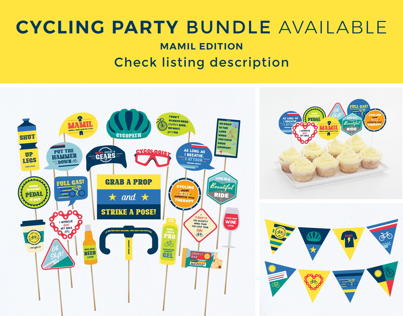 Cycling Happy Birthday Banner, Cycling Party Decorations, Bicycle ...
