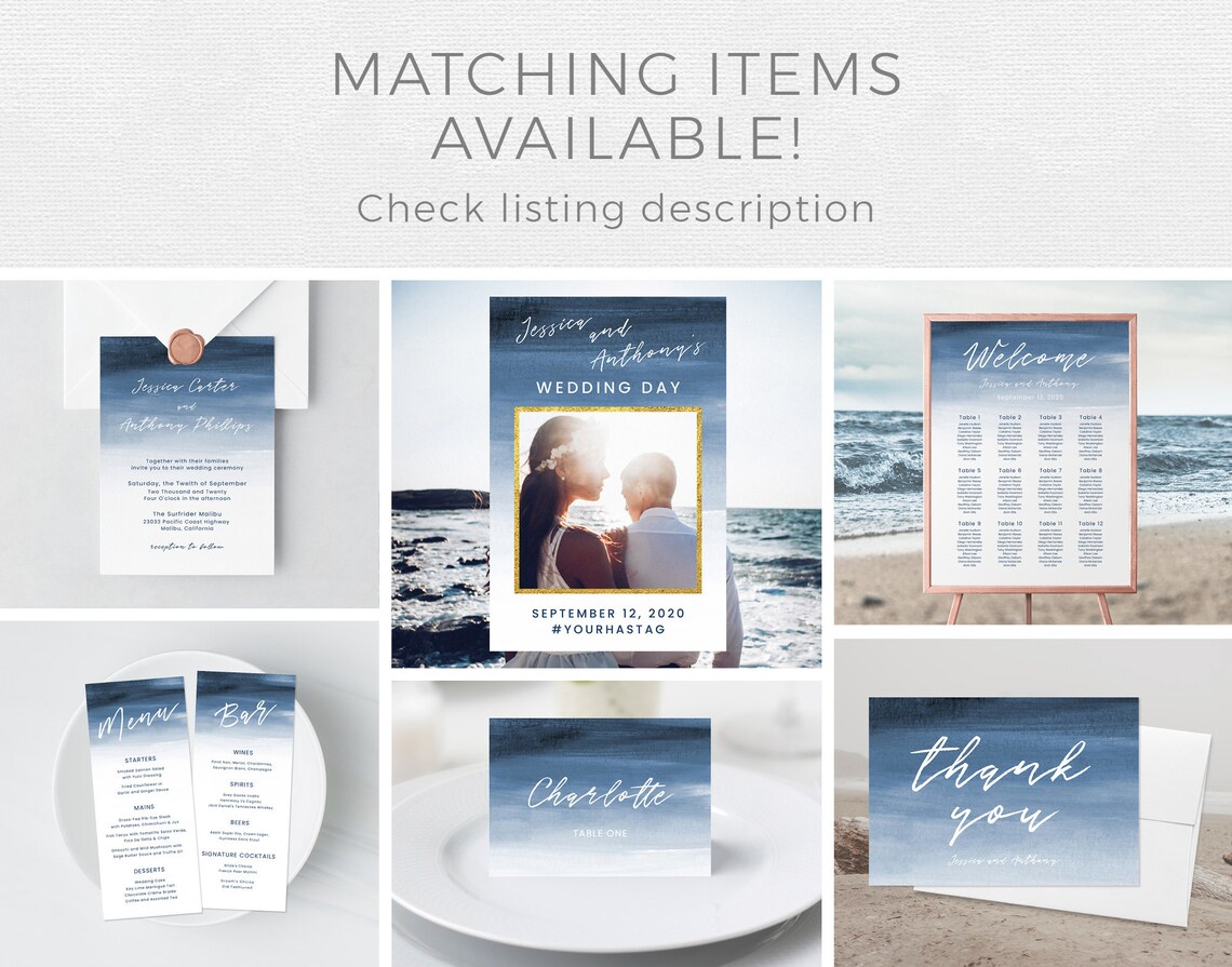 Beach Place Cards Template Beach Tent Cards Blue Name Cards - Etsy ...