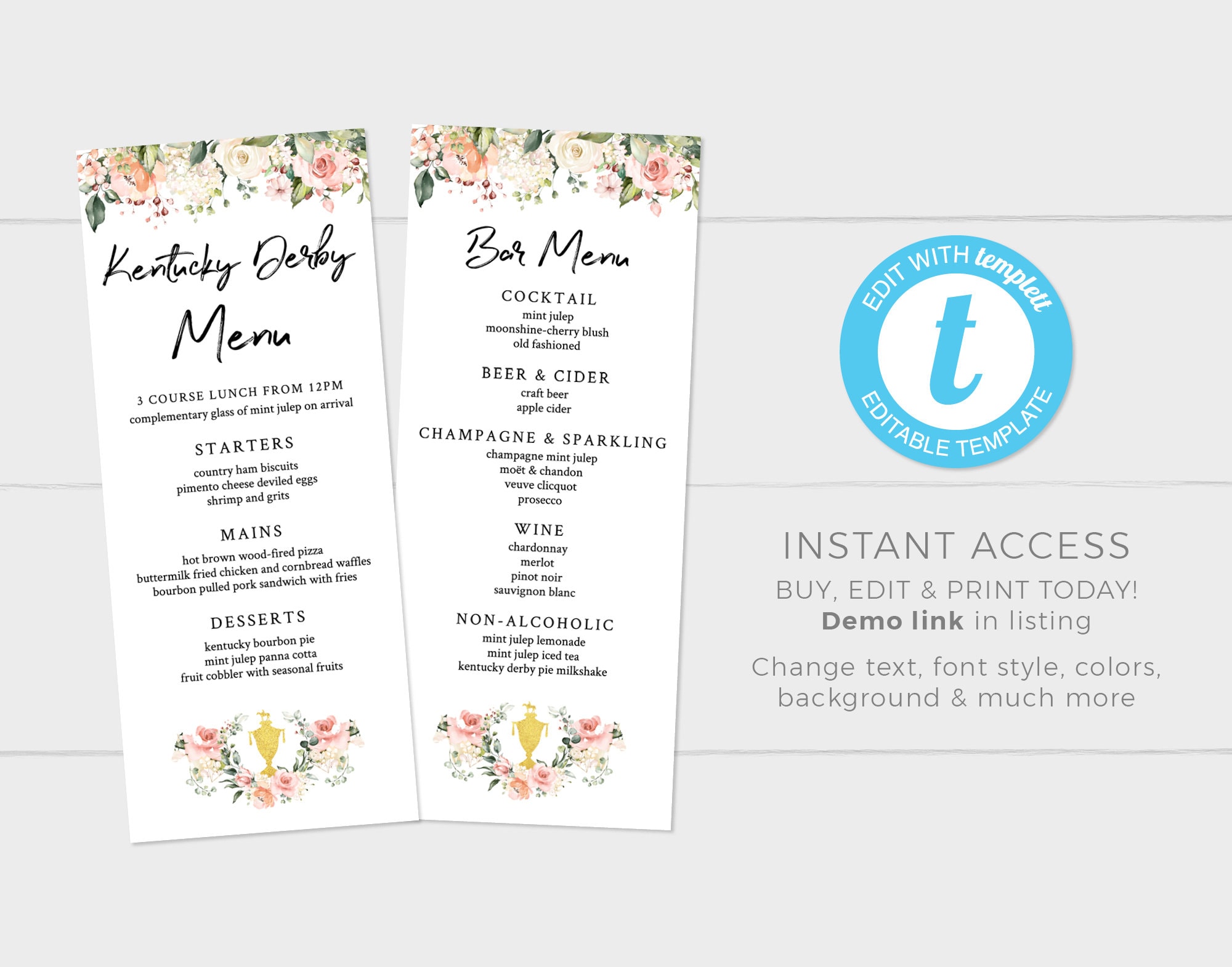 Kentucky Derby Menu Template, Derby Lunch Menu, Dinner Menu, Derby Bar ...