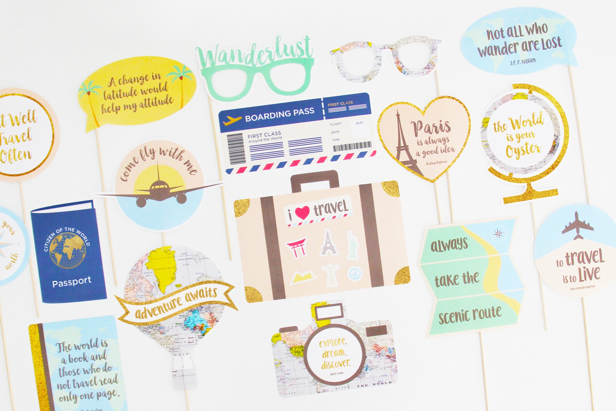 Travel Party Decorations Travel Photo Booth Props Printable | Etsy