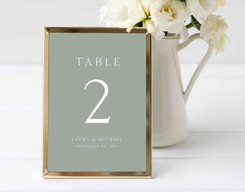 Sage Green Table Number Card Template Minimalist Table Number - Etsy