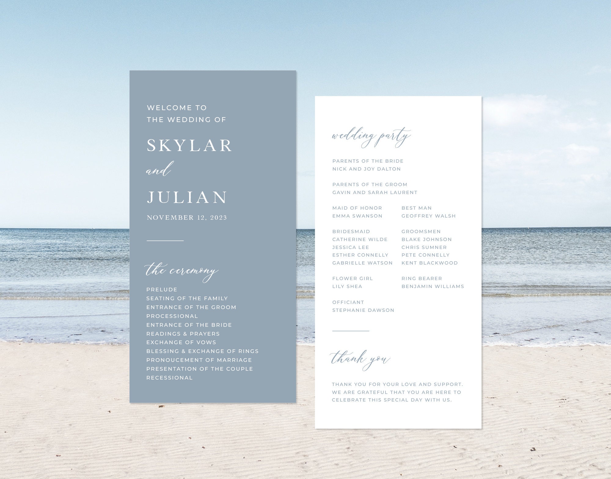 Dusty Blue Wedding Program Template Beach Wedding Program - Etsy