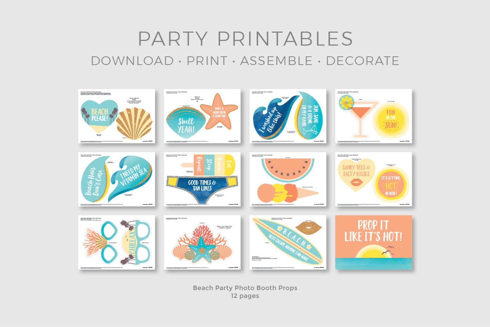 Beach Photo Booth Props Summer Party Props Beach Party | Etsy