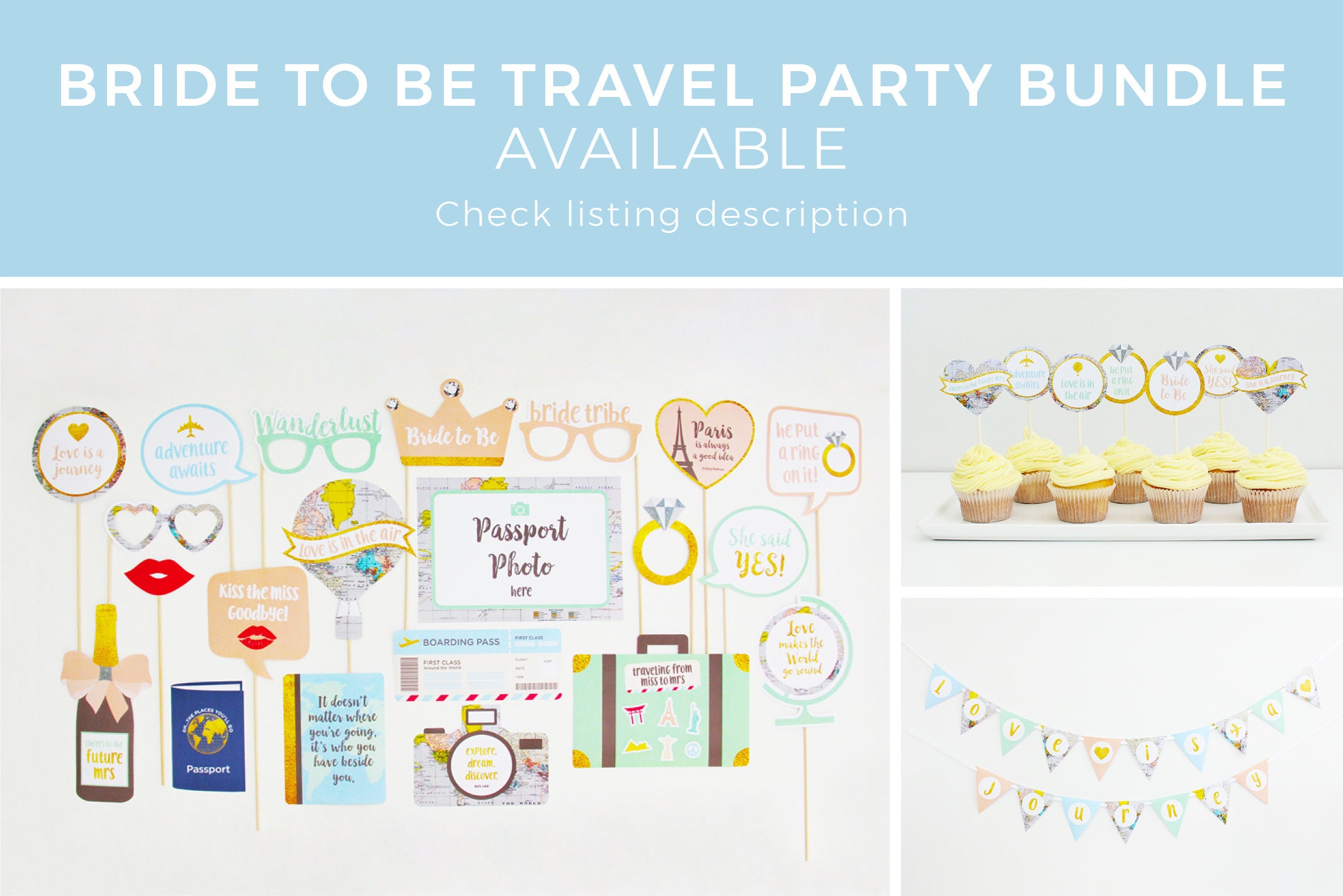 Travel Bridal Shower Photo Booth Props, Travel Bachelorette Party Props ...