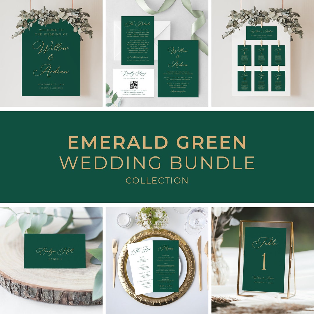 Emerald Green Wedding Bundle Template, BONUS Templates, Emerald Gold ...