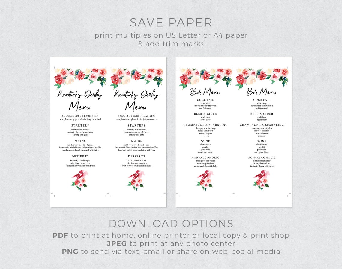 Kentucky Derby Menu Template, Derby Lunch Menu, Derby Dinner Menu ...