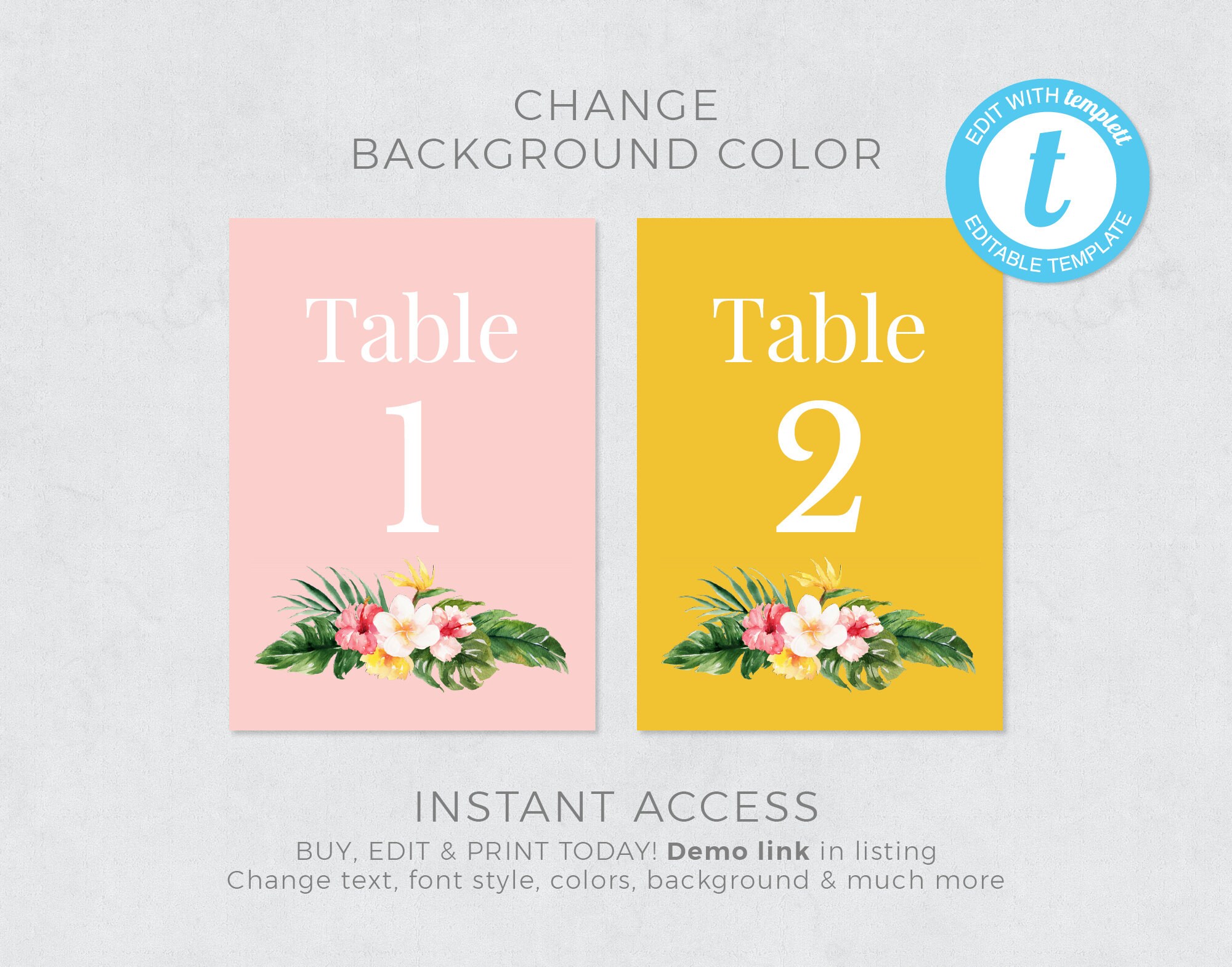 Tropical Table Number Card Template Table Seating Cards | Etsy
