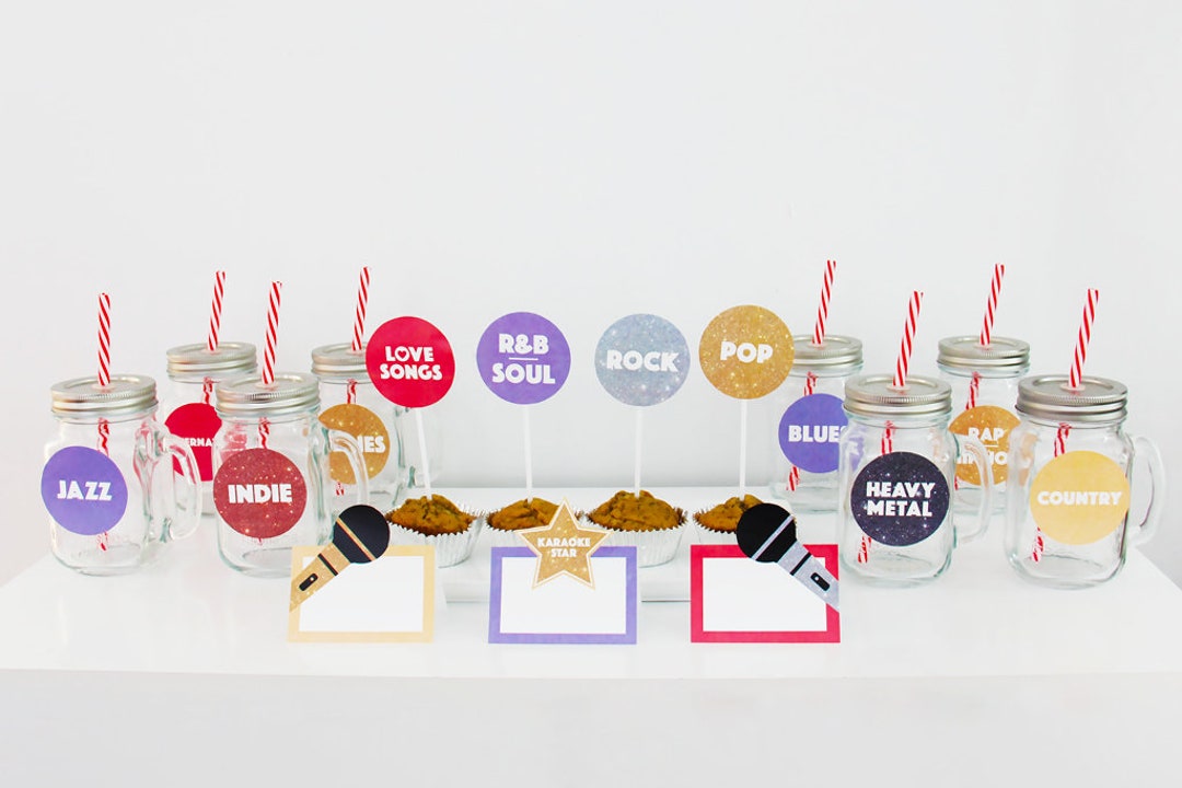 Karaoke Party Cupcake Toppers, Karaoke Party Decorations, Place Cards ...