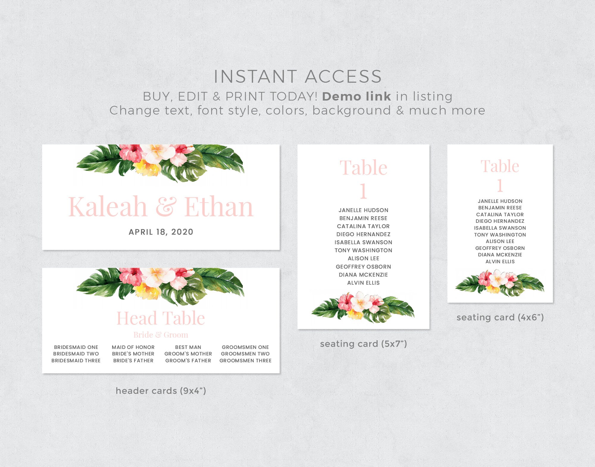Tropical Seating Chart Template Tropical Wedding Seating - Etsy