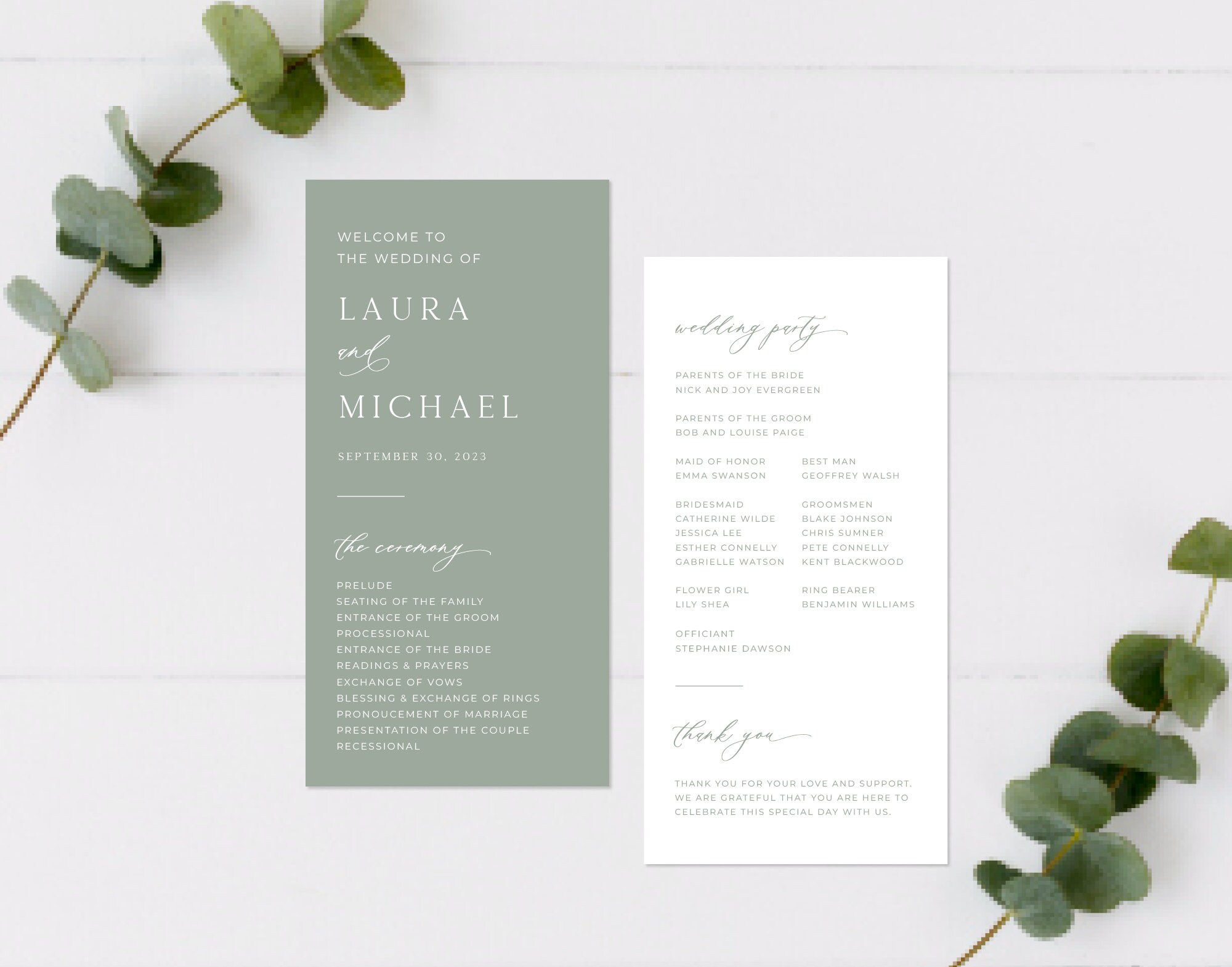 Sage Green Wedding Program Template Minimalist Wedding - Etsy
