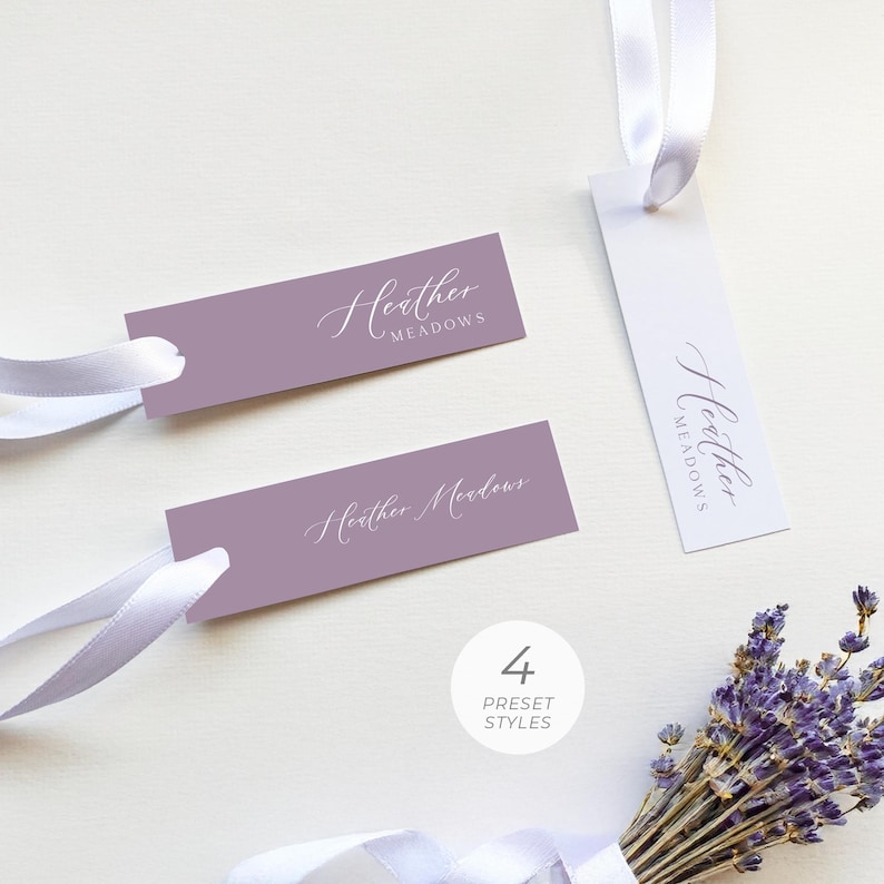 Lavender Wedding Slim Place Cards Template, Modern Wedding Name Tags ...
