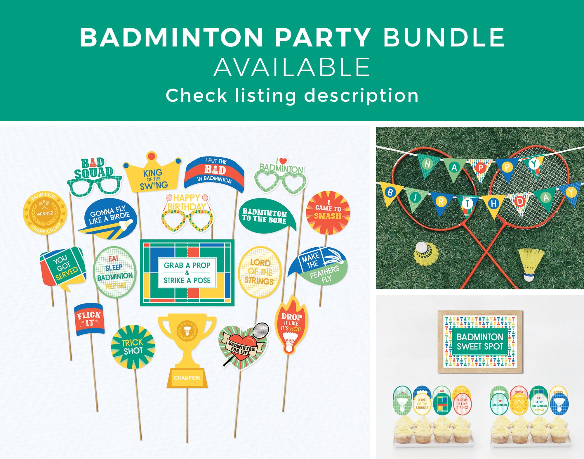 Badminton Photo Booth Props, Badminton Birthday Party Decorations ...
