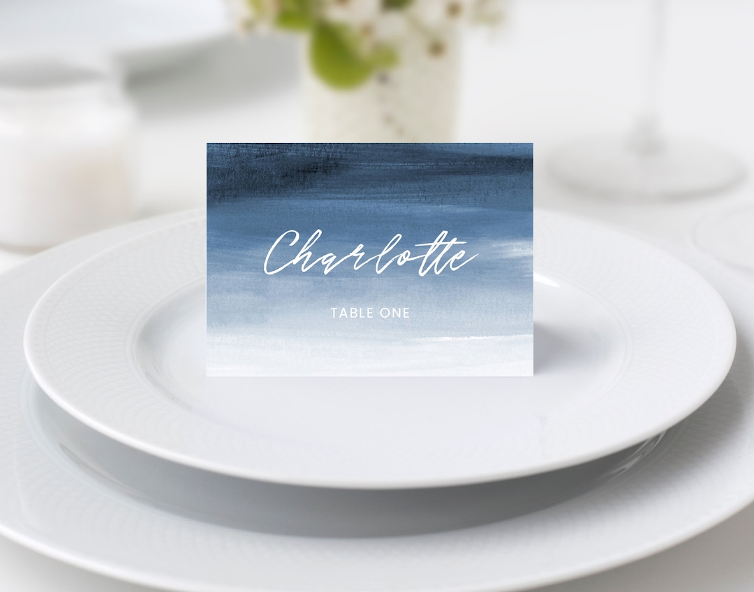 Beach Place Cards Template, Beach Tent Cards, Blue Name Cards, Modern ...