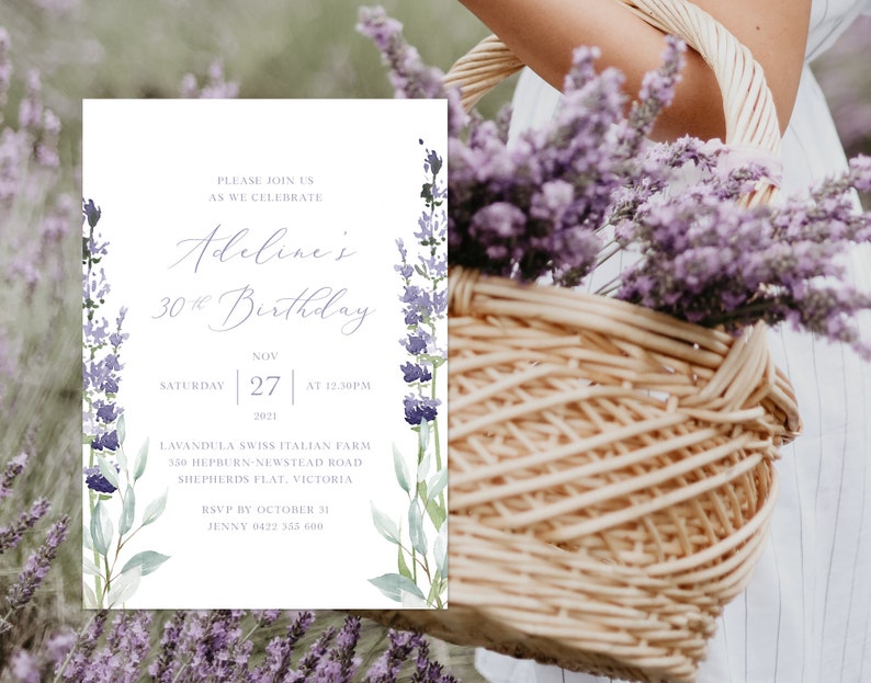 Lavender Birthday Invitation Template, Purple Birthday Invite, Garden ...