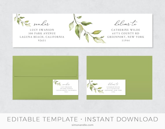 Editable Envelope Wrap Labels Envelope Label Template Return | Etsy ...