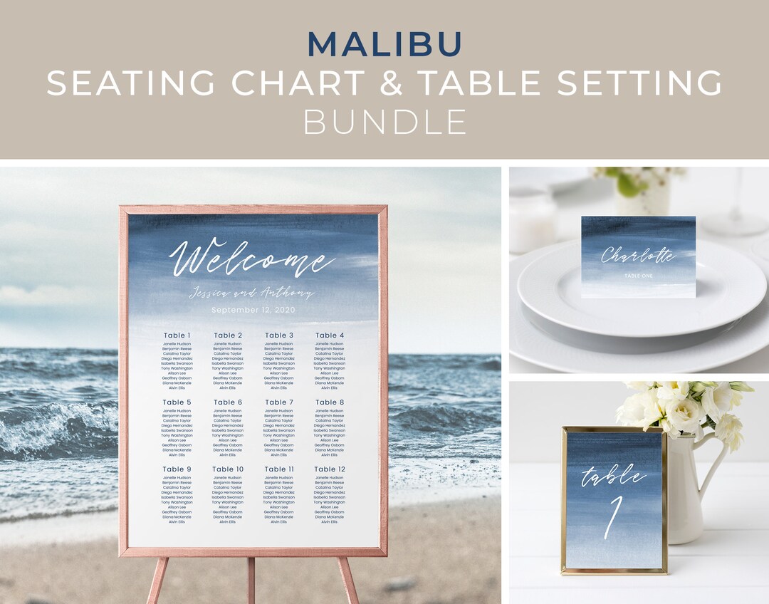 Beach Seating Chart Bundle Template, Wedding Seating Plan, Place Cards ...