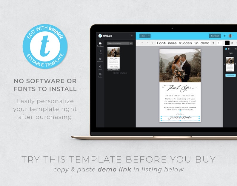 Electronic Wedding Thank You Card Template Digital Thank You - Etsy