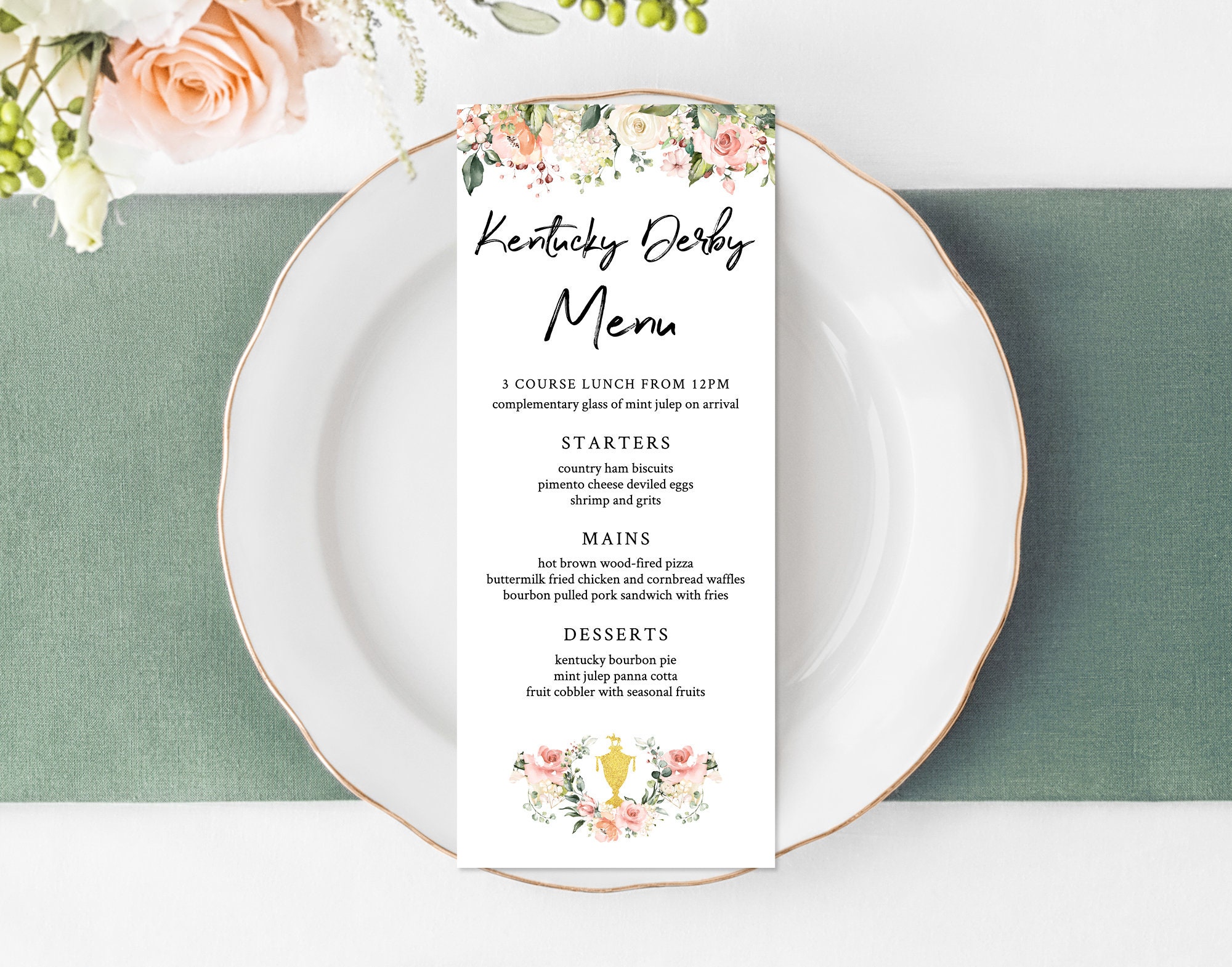 Kentucky Derby Menu Template, Derby Lunch Menu, Dinner Menu, Derby Bar ...