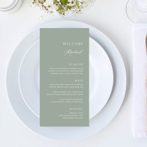 Sage Green Menu Place Card Template, Sage Green Wedding Menu, Menu With ...
