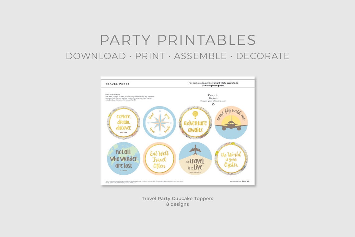 Travel Cupcake Toppers, Travel Cake Topper, Travel Party Decorations ...