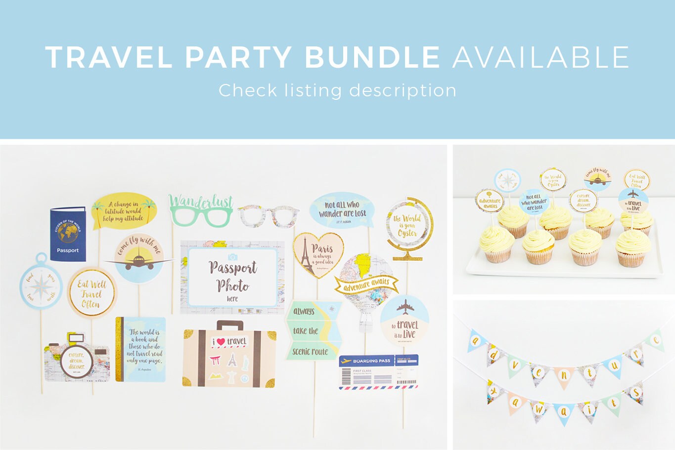 Travel Party Decorations Travel Photo Booth Props Printable | Etsy