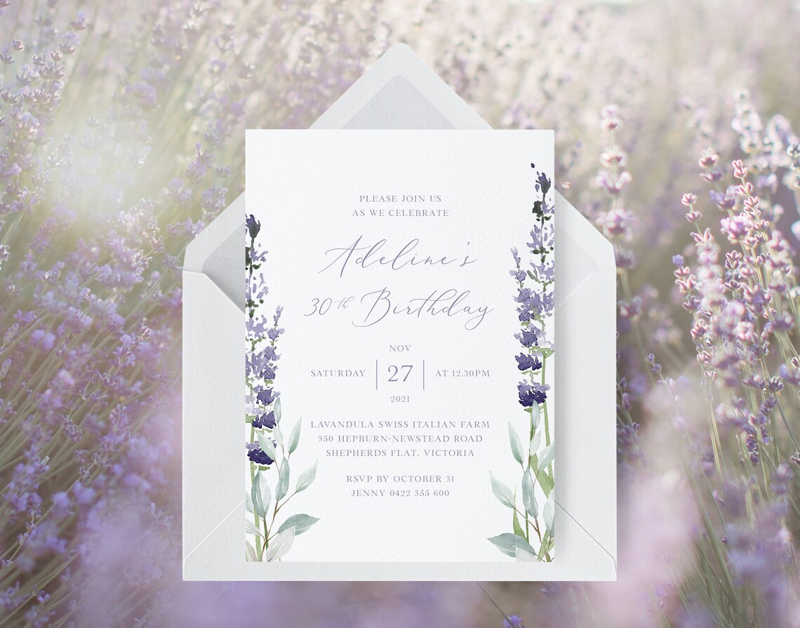 Lavender Birthday Invitation Template, Purple Birthday Invite, Garden ...