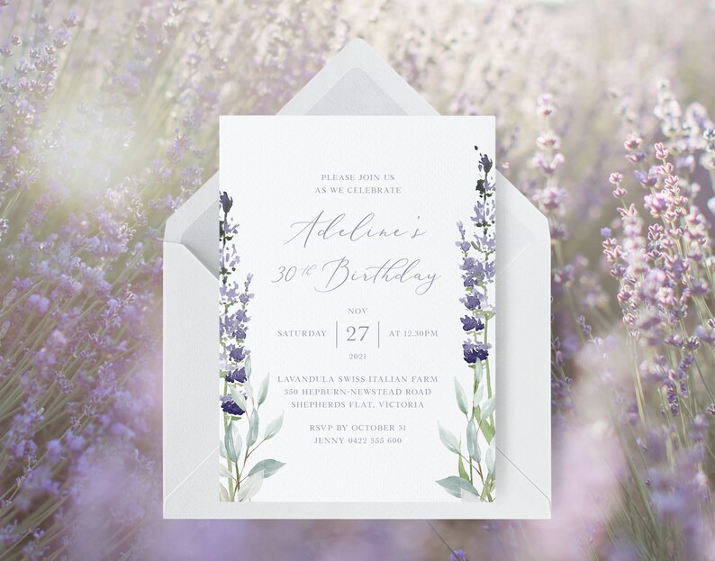 Lavender Birthday Invitation Template, Purple Birthday Invite, Garden ...