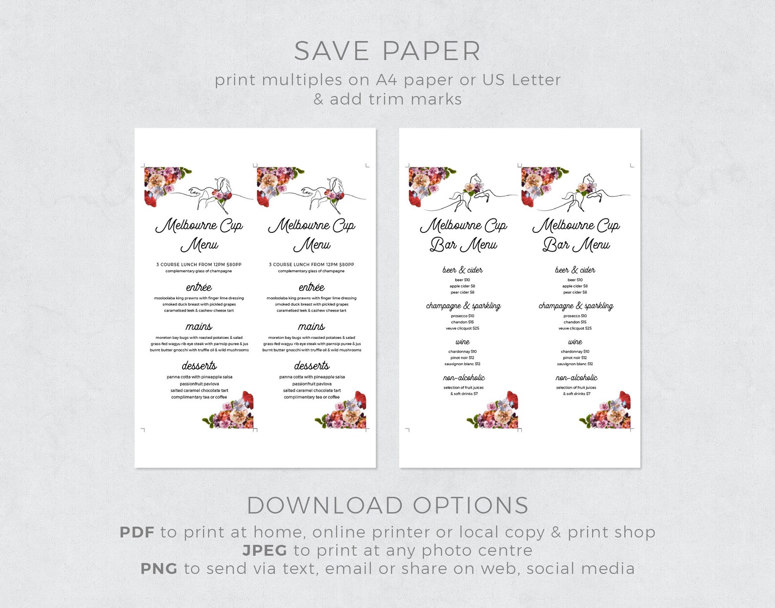 Melbourne Cup Menu Template Melbourne Cup Luncheon Menu - Etsy Australia