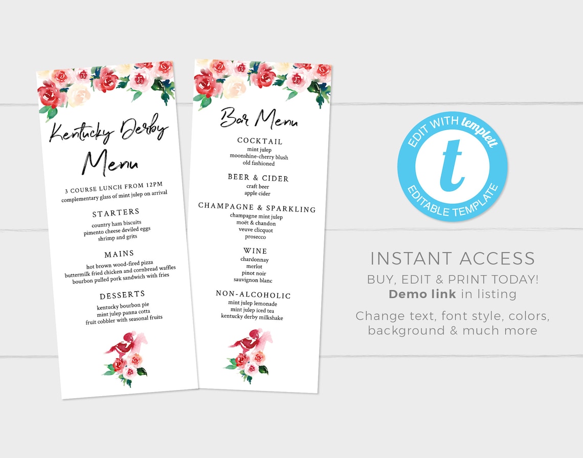 Kentucky Derby Menu Template, Derby Lunch Menu, Derby Dinner Menu ...