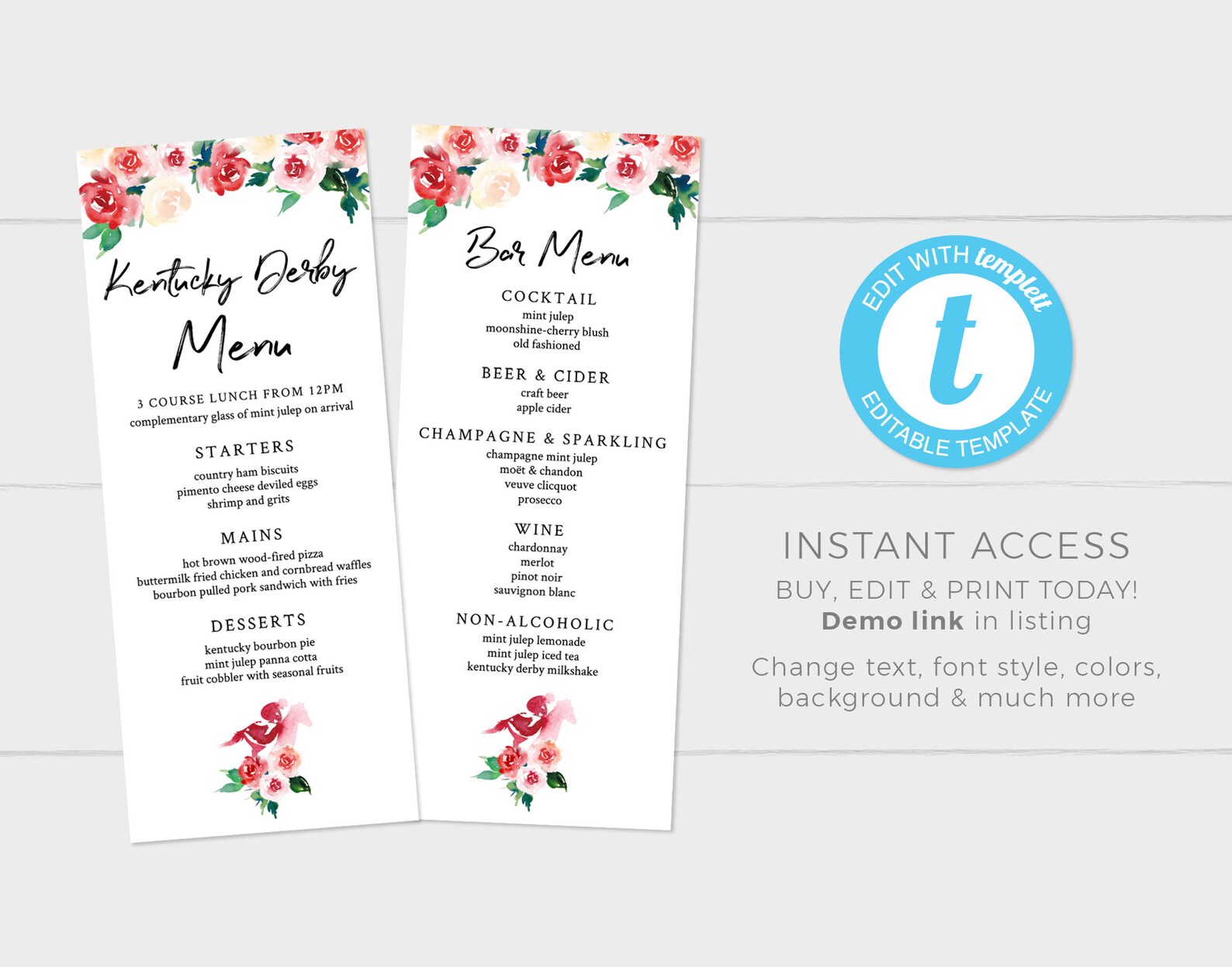 Kentucky Derby Menu Template, Derby Lunch Menu, Derby Dinner Menu ...