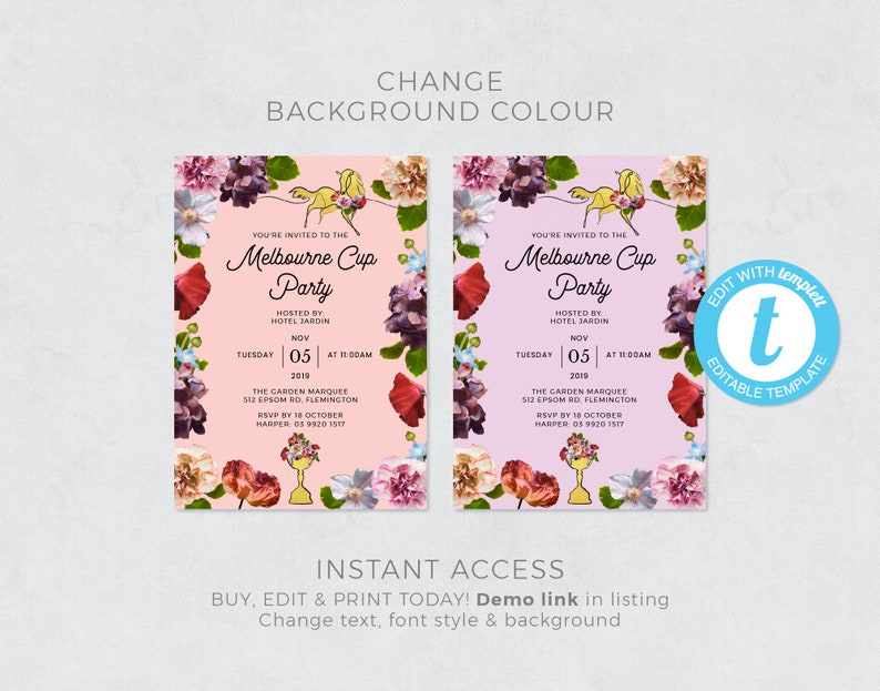 Melbourne Cup Party Invitation Template, Melbourne Cup Luncheon, Spring ...