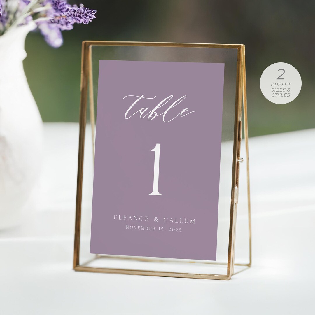 Lavender Table Numbers Template, Lavender Wedding Table Numbers, Purple ...