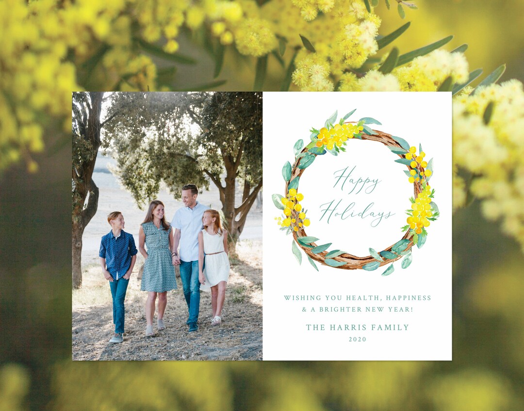 Wattle Christmas Photo Card Template, Native Flowers Christmas Cards ...