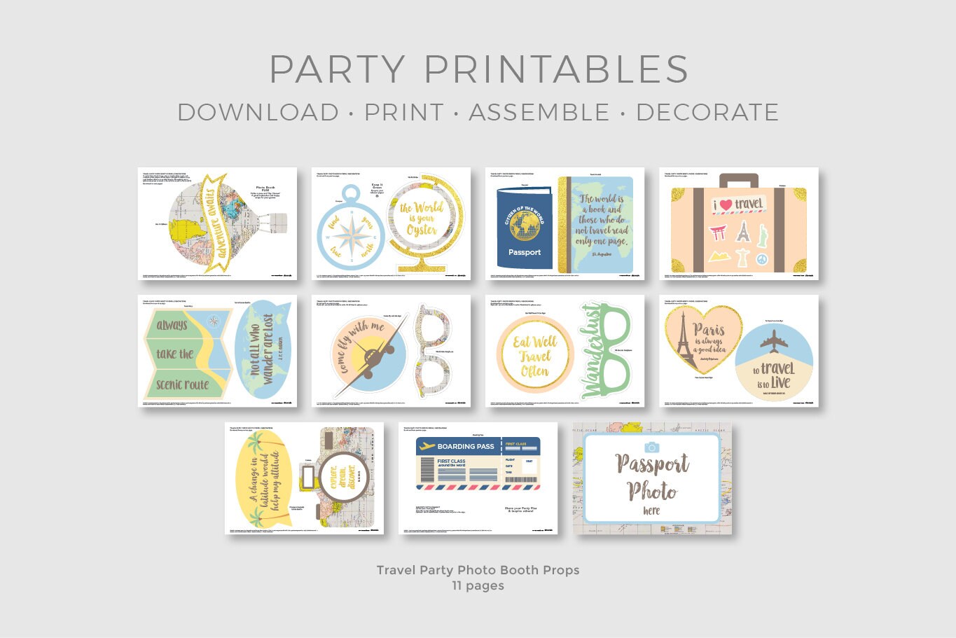 Travel Party Decorations Travel Photo Booth Props Printable | Etsy