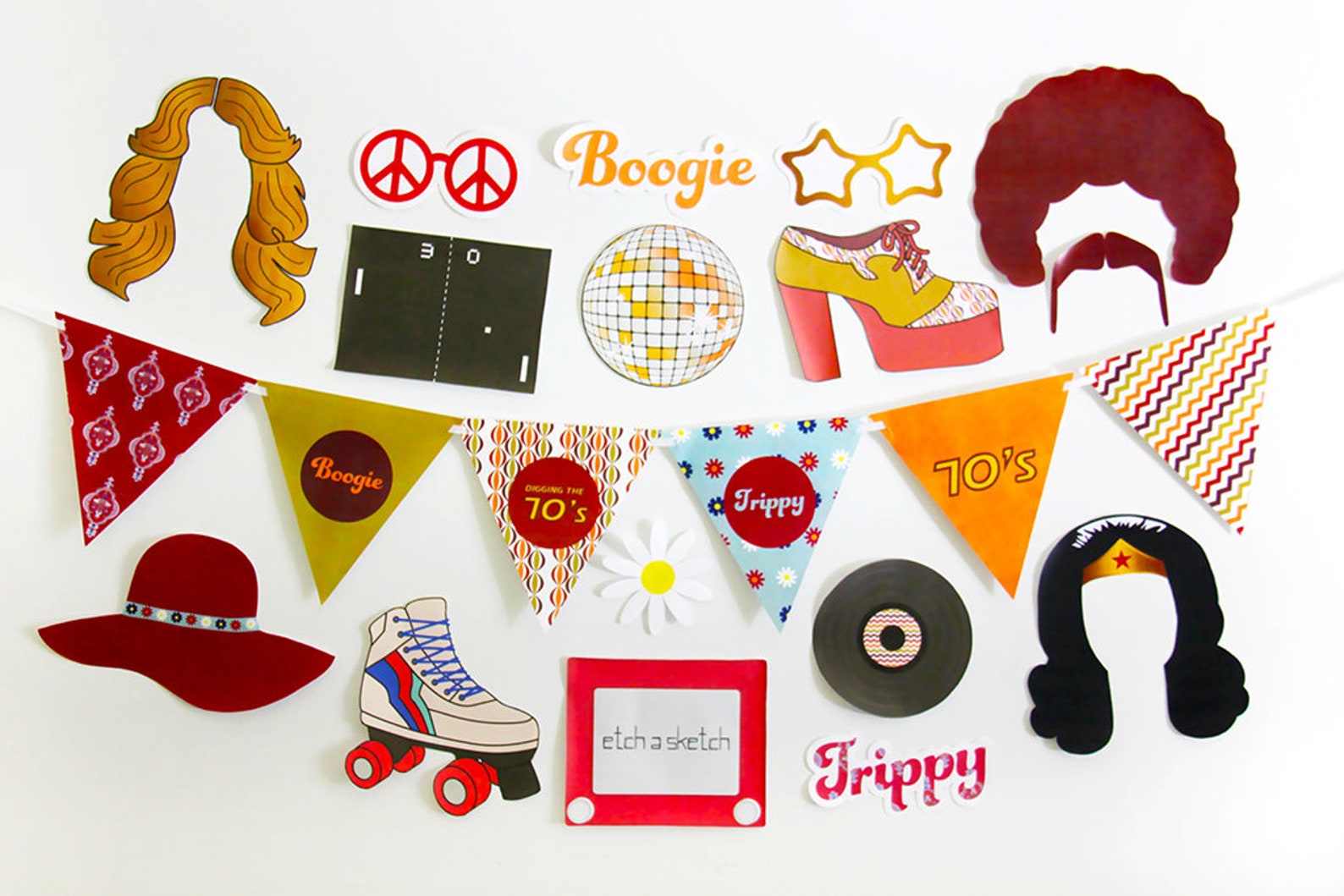70s Party Decorations, 70s Photo Booth Props, Banner, Cupcake Toppers ...