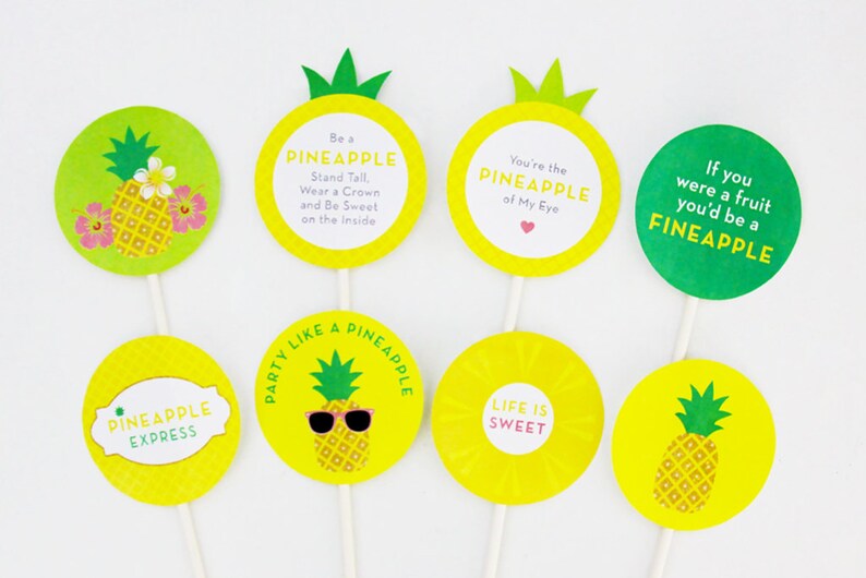 Pineapple Party Cupcake Toppers, Birthday Cake Topper, Hawaiian Luau ...