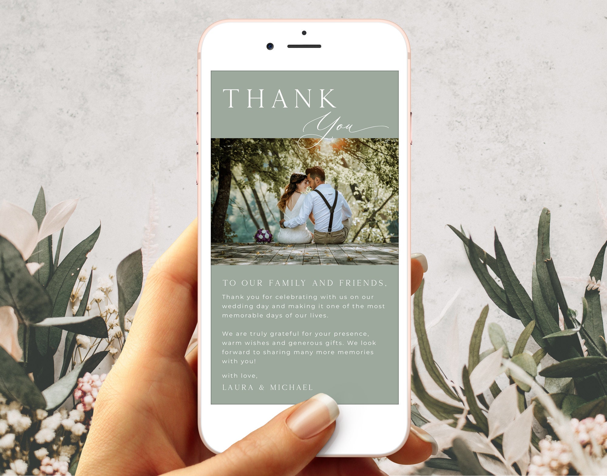 Electronic Thank You Card Template Sage Green Thank You Photo - Etsy