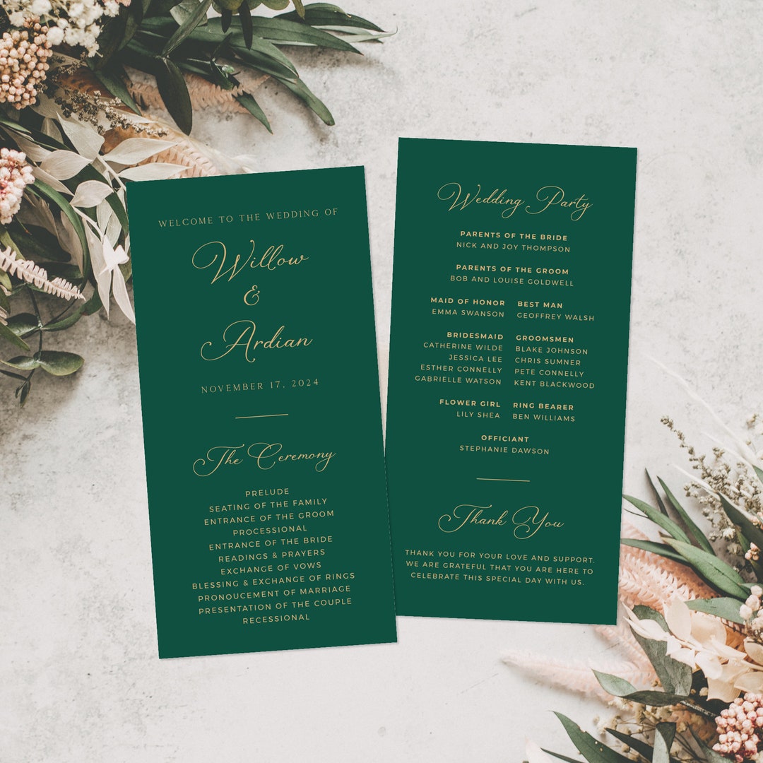 Emerald Green Wedding Program Template, Emerald and Gold Wedding ...